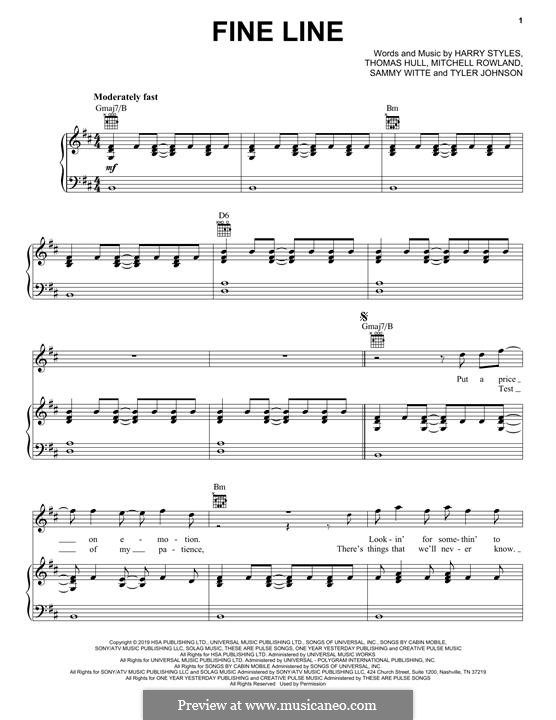Fine Line (Harry Styles) by T. Hull, T.S. Johnson, M. Rowland on MusicaNeo