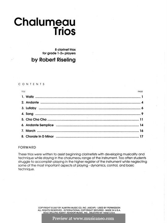 Chalumeau Trios by R. Riseling - sheet music on MusicaNeo