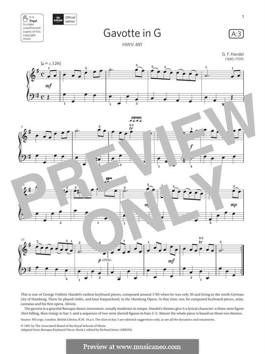 Gavotte in G Major by G.F. Händel - sheet music on MusicaNeo