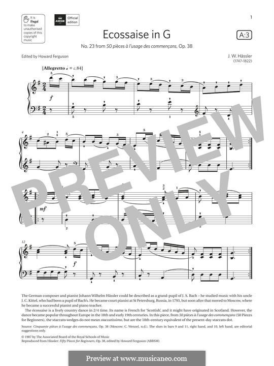 Ecossaise in G major by J.W. Hässler - sheet music on MusicaNeo