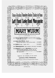 Piano Studies for the Left Hand Alone, Op.51 by M. Wurm on MusicaNeo