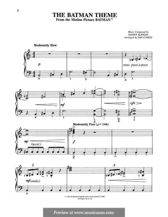 Batman Theme (from Batman) by D. Elfman - sheet music on MusicaNeo