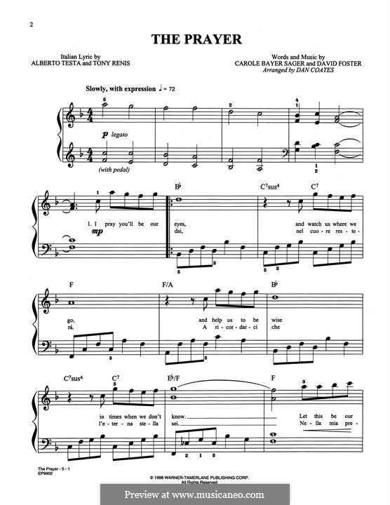 The Prayer by C.B. Sager, D. Foster - sheet music on MusicaNeo