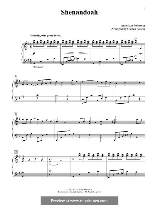 Oh Shenendoah (Shenandoah) Printable Scores by folklore on MusicaNeo
