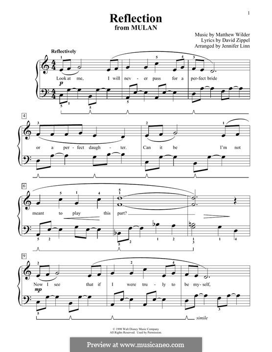 Reflection (from Disney's Mulan) by M. Wilder - sheet music on MusicaNeo