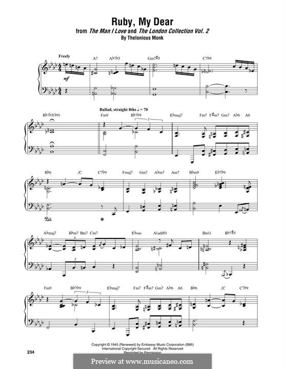 Ruby, My Dear by T. Monk - sheet music on MusicaNeo