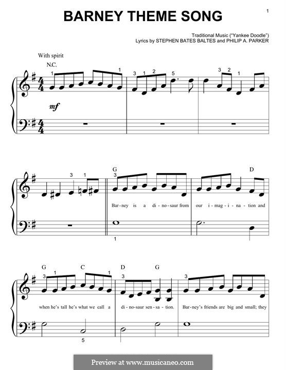 Barney Theme Song (from Barney) by folklore - sheet music on MusicaNeo