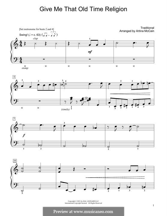 Give Me That Old Time Religion by folklore - sheet music on MusicaNeo