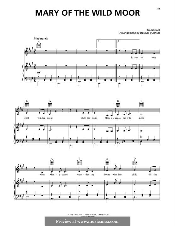 Mary Of The Wild Moor by folklore - sheet music on MusicaNeo