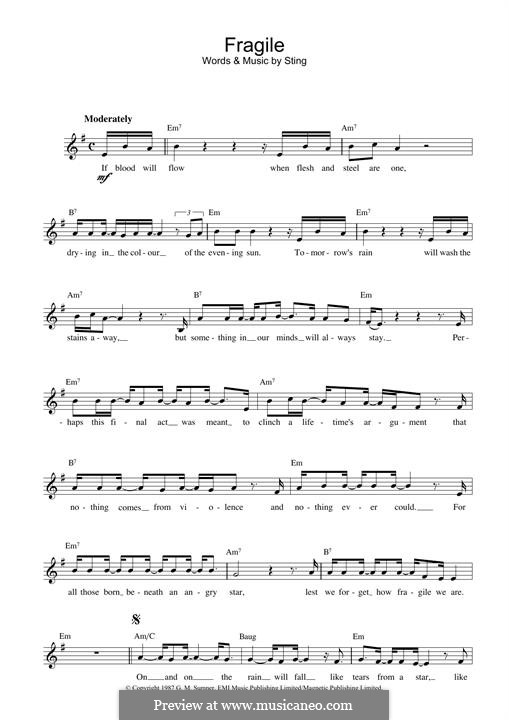 Fragile by Sting - sheet music on MusicaNeo