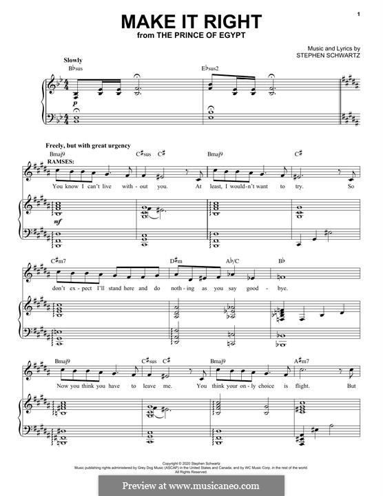 Make It Right (from The Prince Of Egypt: A New Musical) by S. Schwartz ...