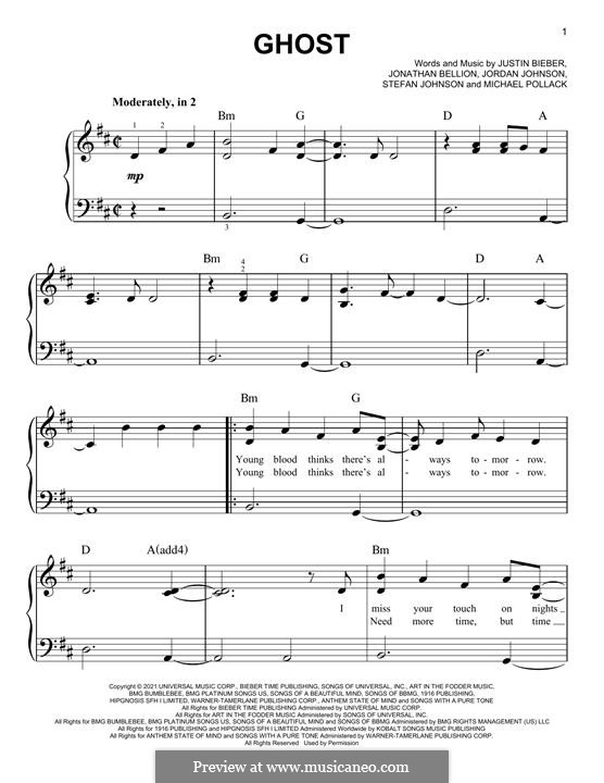 Ghost by J. Bieber - sheet music on MusicaNeo