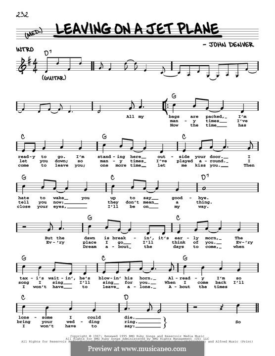 Leaving on a Jet Plane by J. Denver - sheet music on MusicaNeo