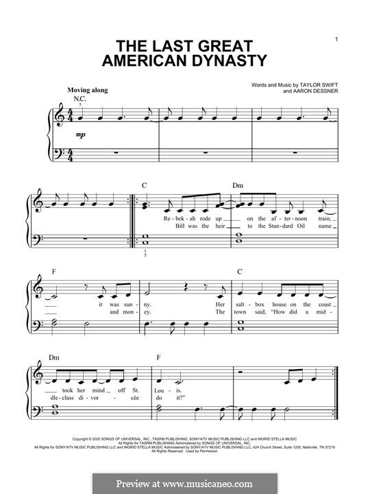 The last great american dynasty (Taylor Swift) by A. Dessner on MusicaNeo