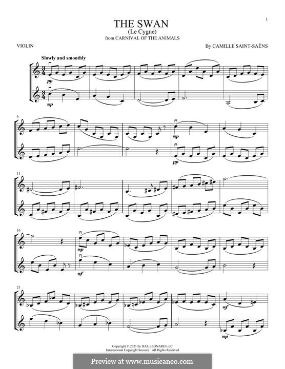 The Swan (printable scores) (Le carnaval des animaux (The Carnival of ...