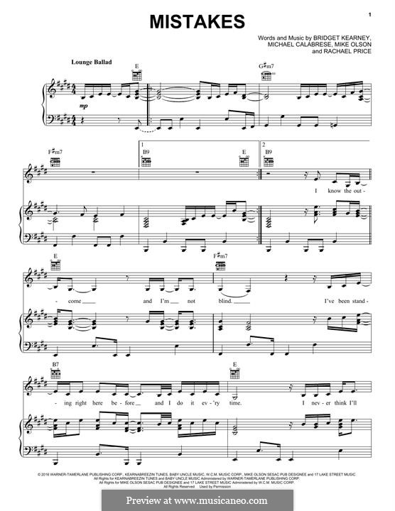 Mistakes (Lake Street Dive) by R. Price - sheet music on MusicaNeo