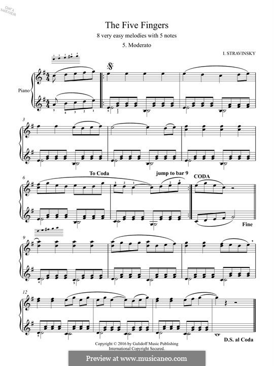Five Fingers (Les cinq doigts) by I. Stravinsky - sheet music on MusicaNeo