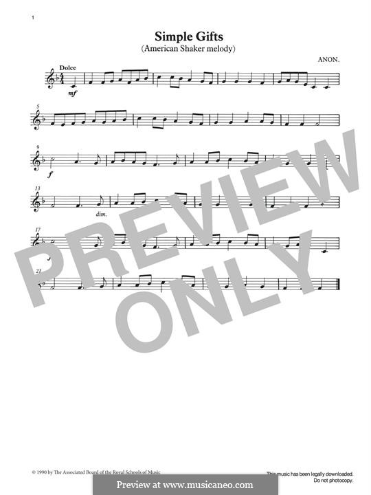 Simple Gifts by folklore - sheet music on MusicaNeo