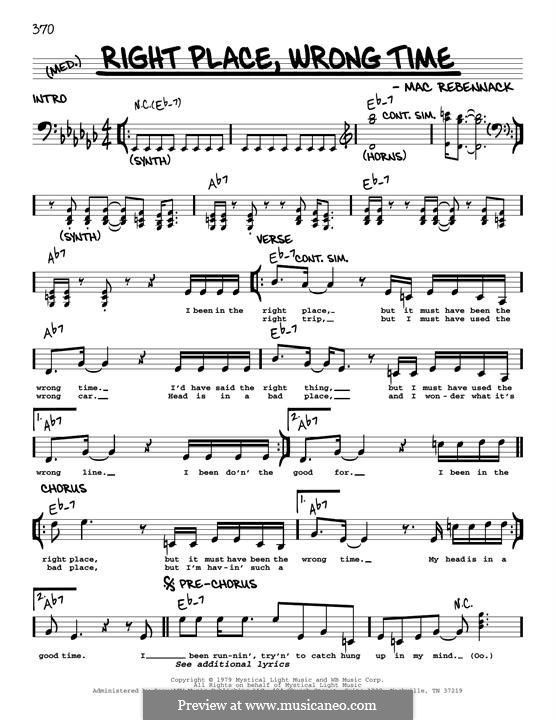 Right Place, Wrong Time (Dr. John) by M. Rebennack on MusicaNeo