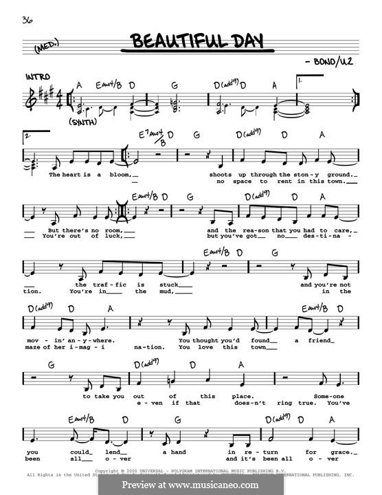 Beautiful Day by U2 - sheet music on MusicaNeo