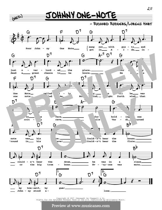 Johnny One Note by R. Rodgers - sheet music on MusicaNeo