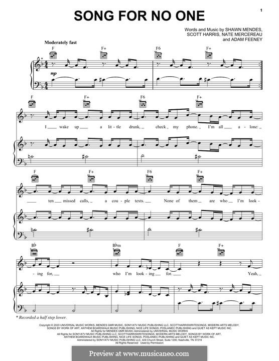 Song For No One (Shawn Mendes) by S. Harris - sheet music on MusicaNeo