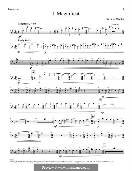 Magnificat (Brass Quintet) Parts by K.A. Memley - sheet music on MusicaNeo