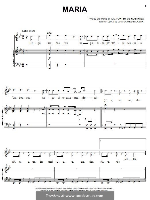 Maria (Ricky Martin) by K.C. Porter, R. Rosa - sheet music on MusicaNeo