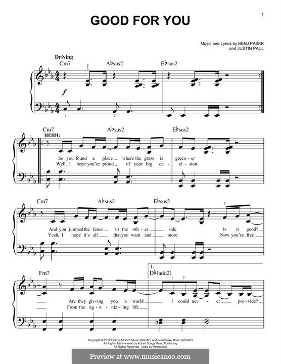 Good for You (from Dear Evan Hansen) by J. Paul, B. Pasek on MusicaNeo