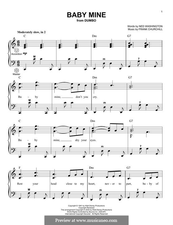 Baby Mine (from Walt Disney's Dumbo) by F. Churchill on MusicaNeo