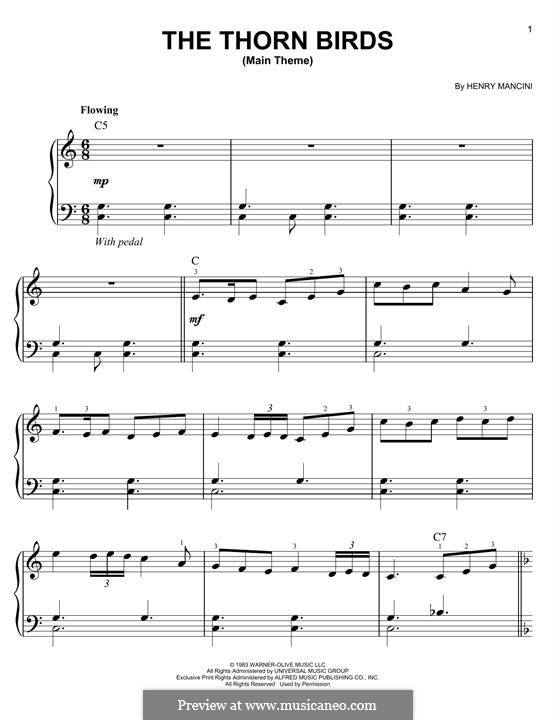 The Thorn Birds Main Theme By H Mancini Sheet Music On Musicaneo