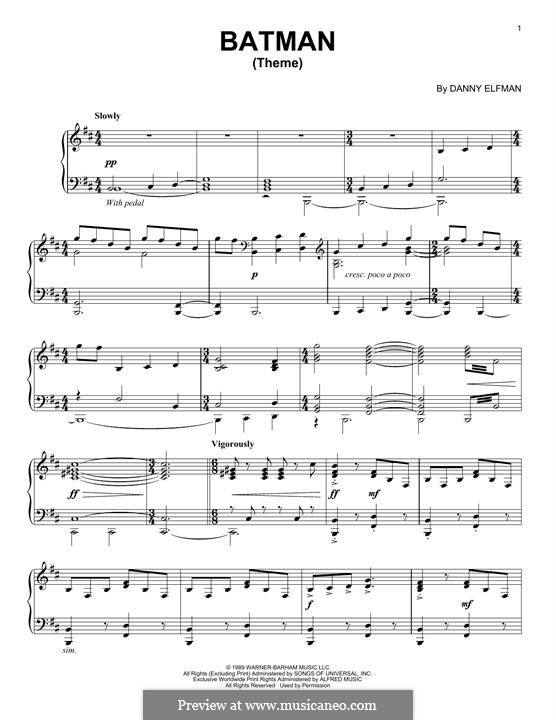 Batman Theme (from Batman) by D. Elfman - sheet music on MusicaNeo