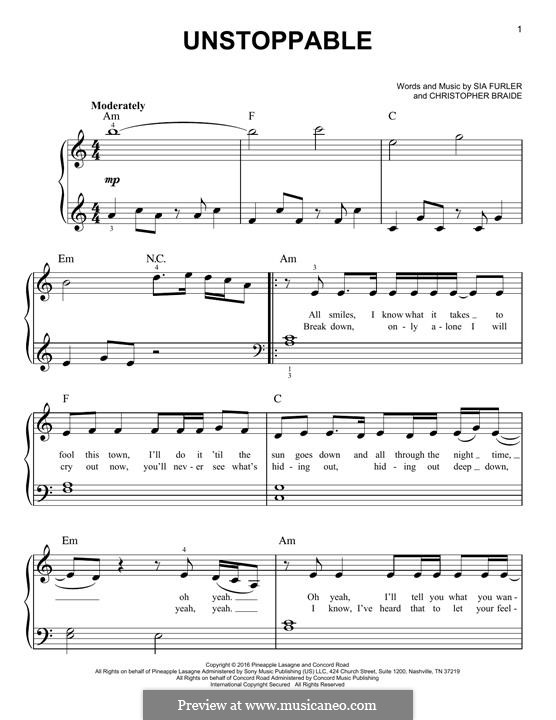 Unstoppable by C. Braide, S. Furler - sheet music on MusicaNeo
