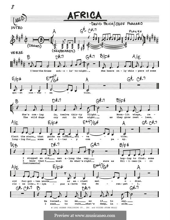 Africa (Toto) by D. Paich, J. Porcaro - sheet music on MusicaNeo