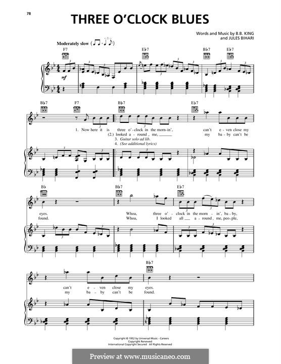 Three O'Clock Blues by J. Bihari - sheet music on MusicaNeo