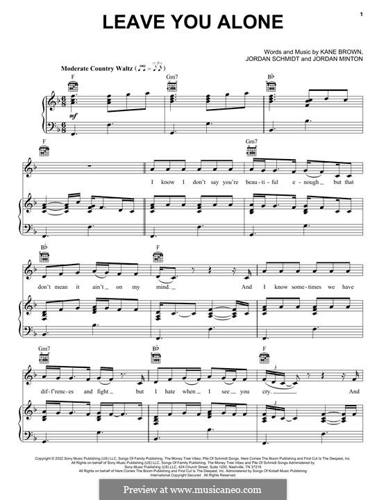 Leave You Alone (Kane Brown) by J. Minton - sheet music on MusicaNeo
