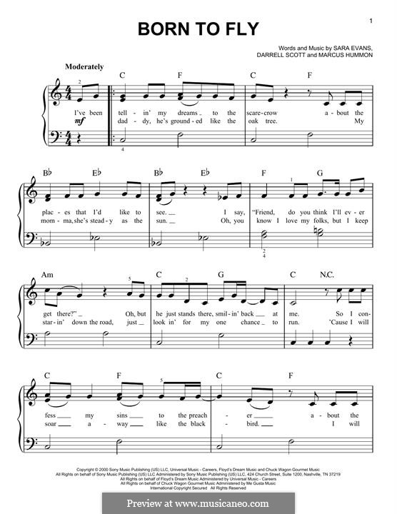 Born to Fly (Sara Evans) by D. Scott, M. Hummon - sheet music on MusicaNeo