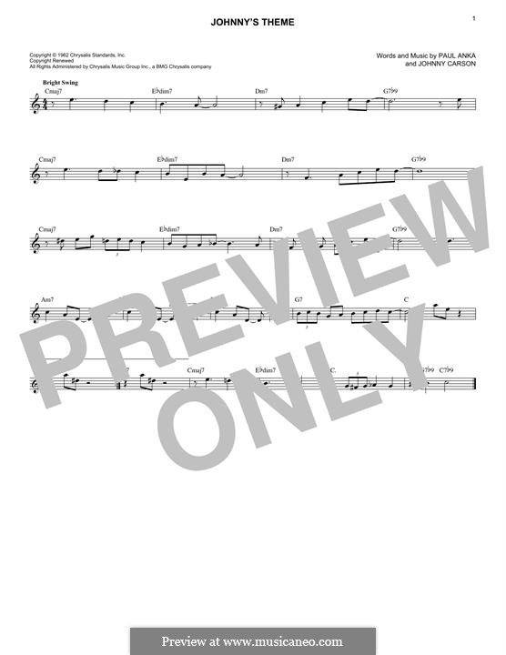 Johnny's Theme by P. Anka, J. Carson - sheet music on MusicaNeo