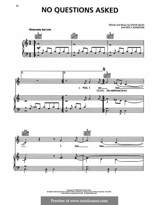No Questions Asked (Fleetwood Mac) by S. Nicks - sheet music on MusicaNeo