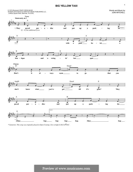Big Yellow Taxi by J. Mitchell - sheet music on MusicaNeo