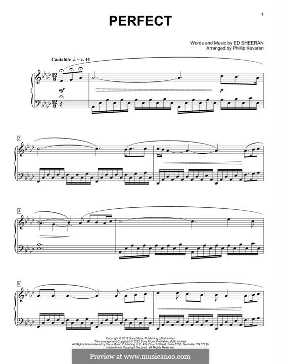 Piano version (Perfect) by E. Sheeran - sheet music on MusicaNeo