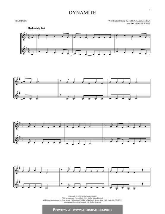 Dynamite (BTS) by D.A. Stewart - sheet music on MusicaNeo
