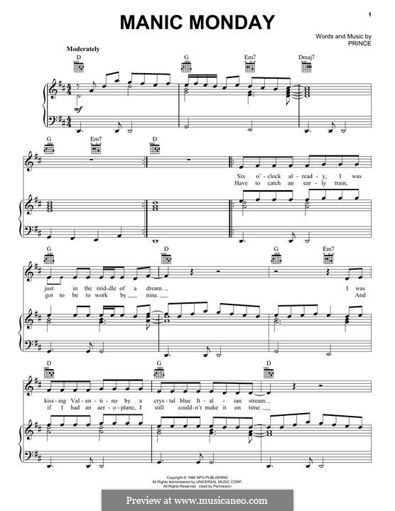 Manic Monday (The Bangles) by Prince - sheet music on MusicaNeo