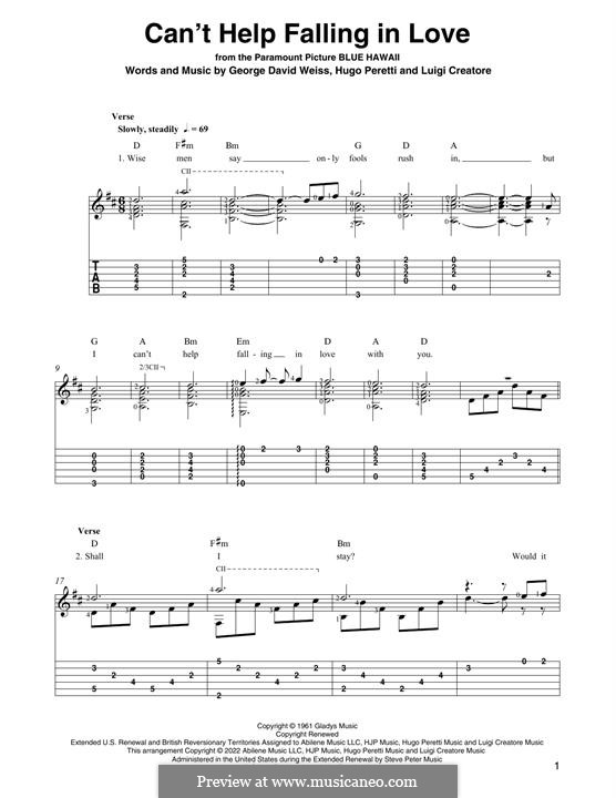Guitar version (Can't Help Falling) by G.D. Weiss, H. Peretti, L ...