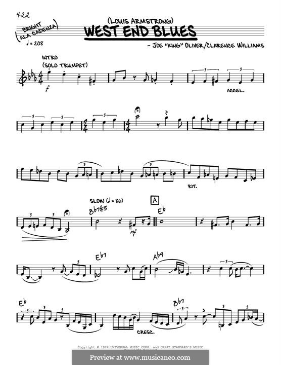 West End Blues by C. Williams, J.'. Oliver - sheet music on MusicaNeo