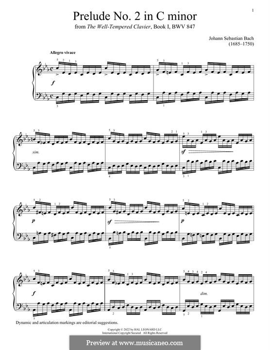 Prelude and Fugue No.2 in C Minor, BWV 847 (The Well-Tempered Clavier ...