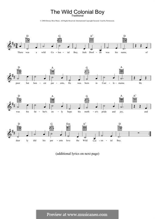 The Wild Colonial Boy by folklore - sheet music on MusicaNeo