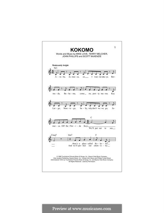 Kokomo (The Beach Boys) by J. Phillips, M. Love, S. McKenzie, T ...