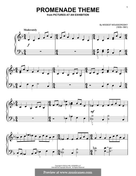 Promenade I (Pictures at an Exhibition) by M. Mussorgsky on MusicaNeo