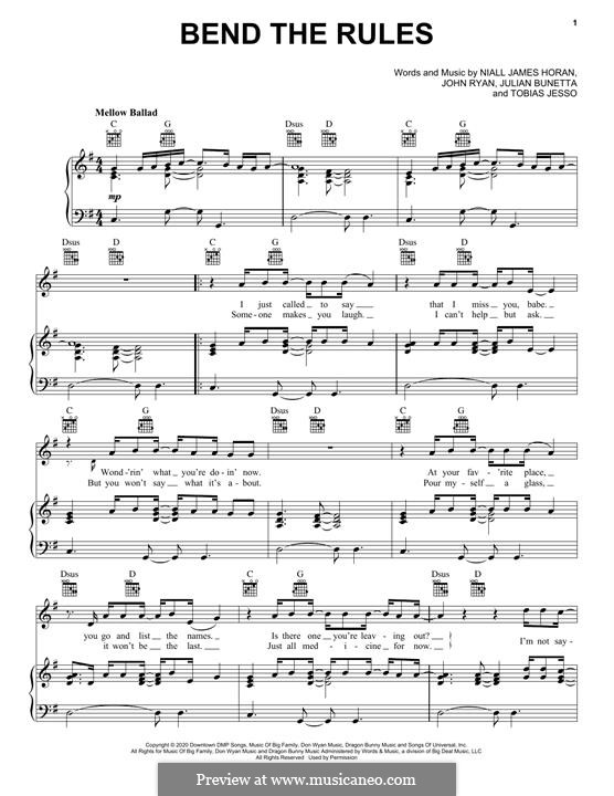 Bend The Rules (Niall Horan) by J. Bunetta - sheet music on MusicaNeo